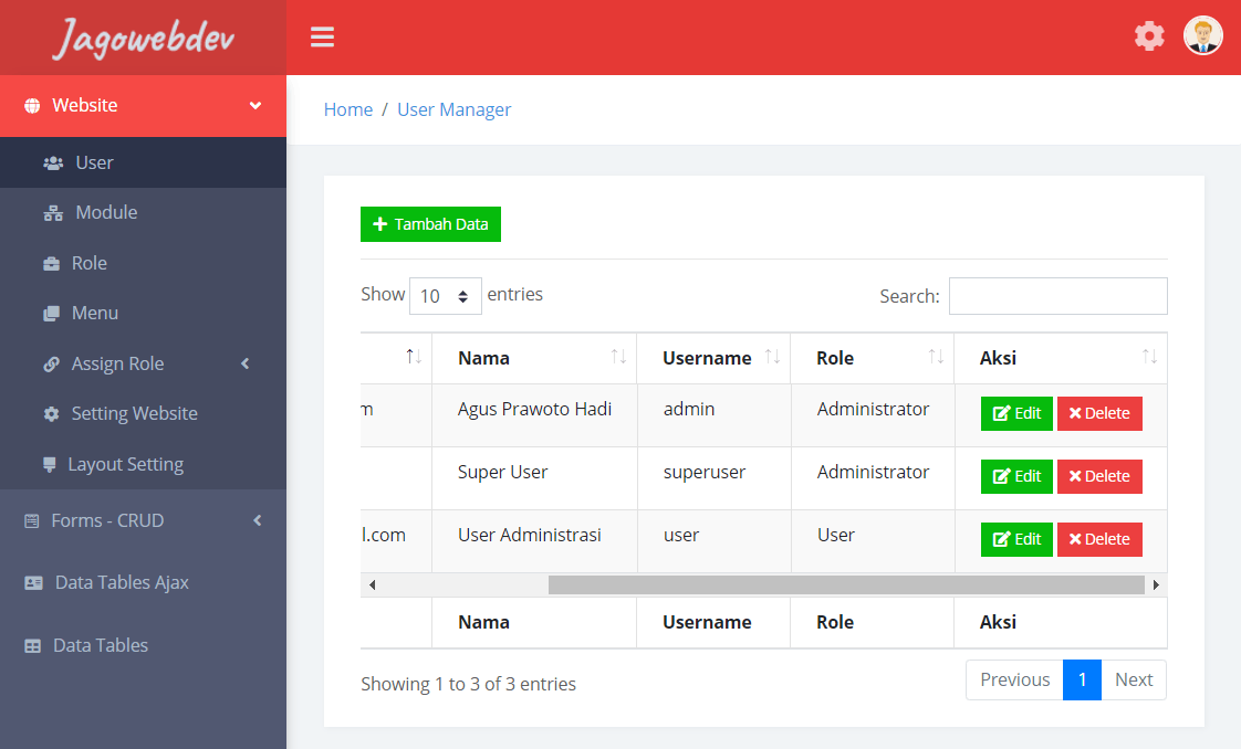 User Manager Admin Template Codeigniter 4 Jagowebdev